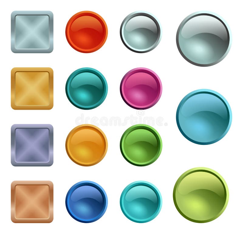 Colored Blank Buttons Template with Metal Texture Stock Vector ...