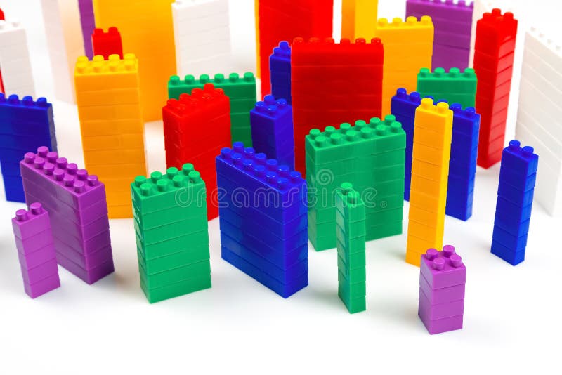 Colored Blocks of a Plastic Constructor on a White Background in the ...