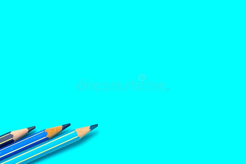 Colored Blue Pencils on a Bright Blue Background Stock Photo - Image of ...