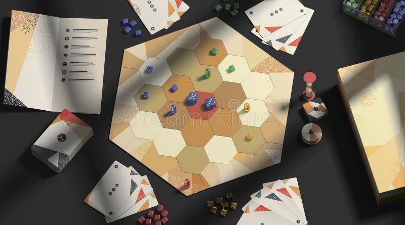 Colored Board Game Field with Chips, Dice and Cards Mockup Stock ...