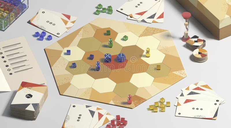 Colored Board Game Field with Chips, Dice and Cards Mockup Stock ...