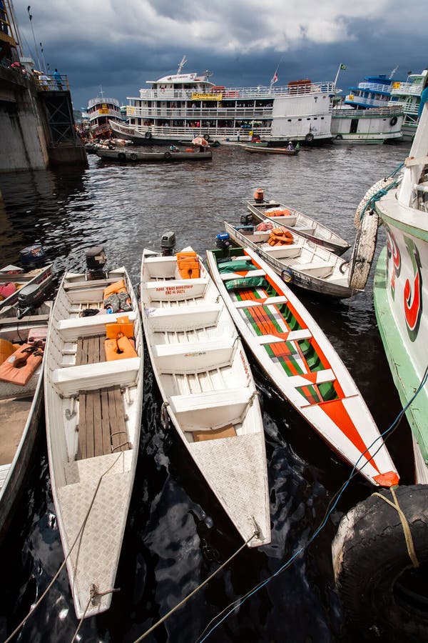 Colored Boats in Manaus Harbor - Amazon River Editorial Image - Image ...