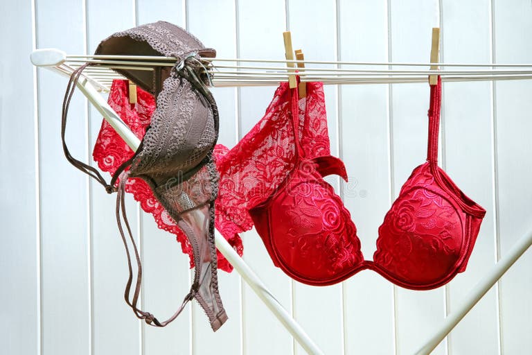 Colored Bras and Panties Drying Stock Photo - Image of satin, romance ...