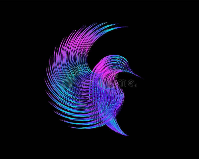 Colored, Bright Bird on a Black Background, Abstraction with Lines ...