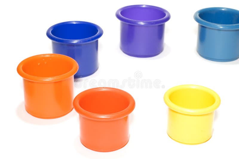 Coloured Buckets in Line on the Floor Stock Photo - Image of steel ...
