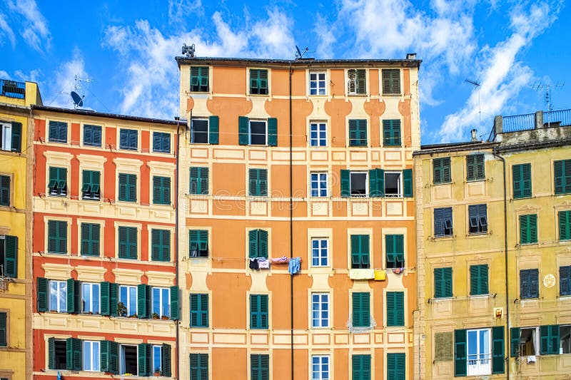 Colored Building Facades in the Town of Camogli Stock Image - Image of ...