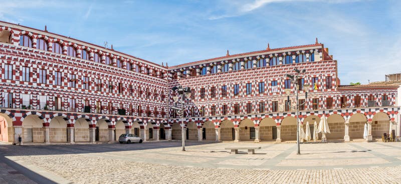 Colored Building at the High Place in Town Badajoz - Spain Editorial ...