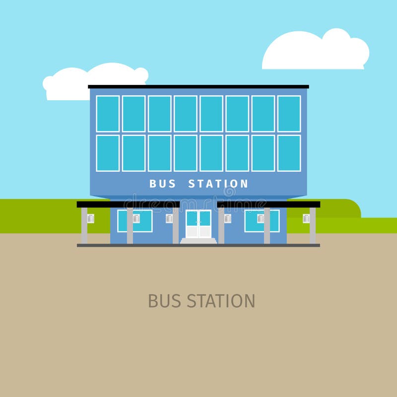 Colored Bus Station Building Illustration Stock Vector - Illustration ...