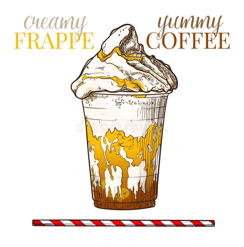 Hand Drawn Vector Frappe Coffee Stock Vector - Illustration of ...