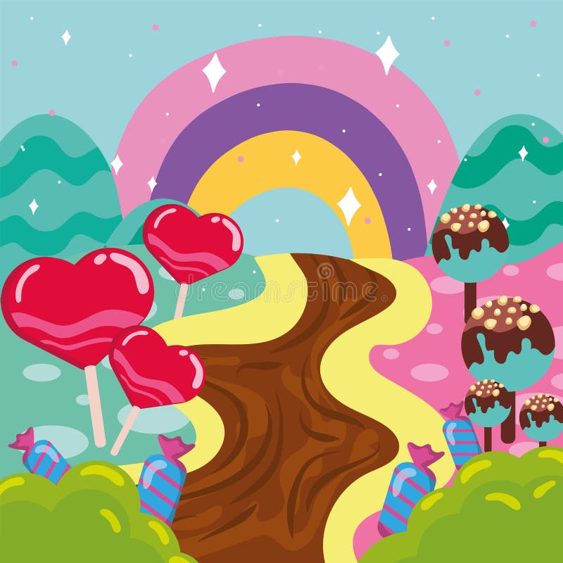 Colored Candy Land Landscape View Vector Stock Vector - Illustration of ...