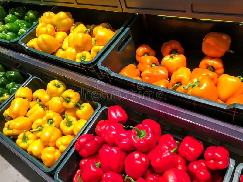 Colored Capsicum in Vegetable Market Stock Photo - Image of cooking ...