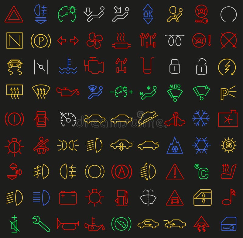 Colored Car Dashboard Icons. Car Control Panel Interface Stock ...