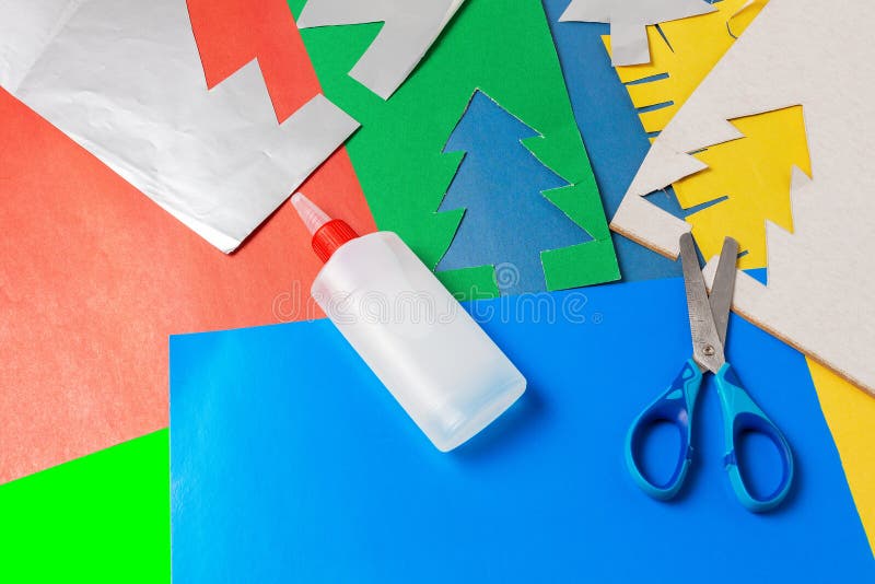 Colored Cardboard Sheets with Scissors and Paper Glue Stock Image ... Colored Cardboard Sheets with Scissors and Paper Glue Stock Image ...