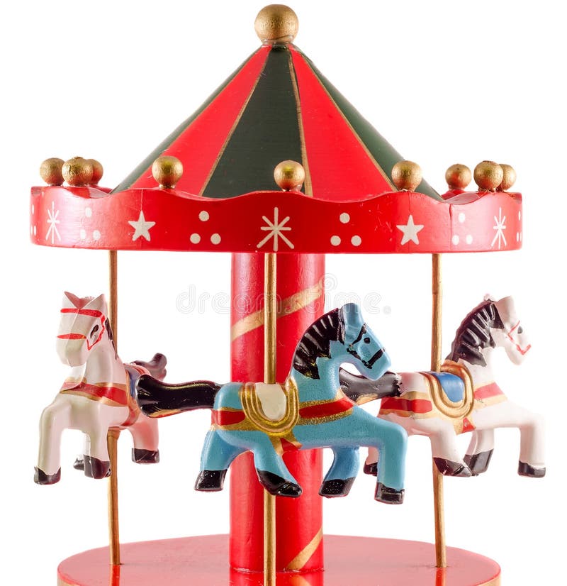 Colored Carousel Toy with Horses, Close Up, Isolated White Background ...