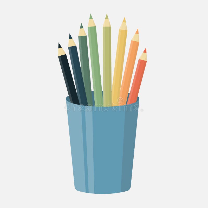 Colored Cartoon Pencils Stand in Glass. Vector Illustration. Stock ...
