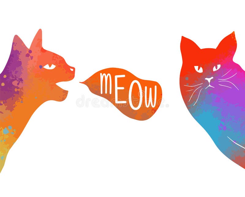 Colored Cats. Mixed Media. Meow. Vector Illustration Stock Vector ...
