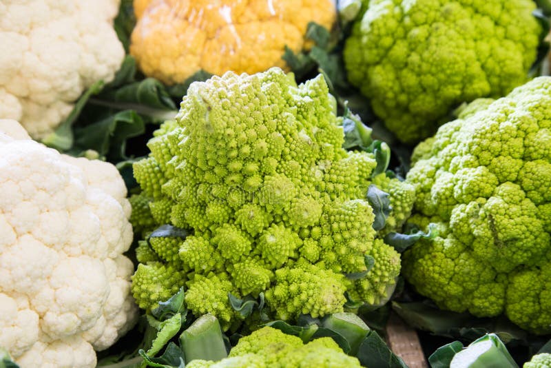Colored Cauliflower at the Market Stock Image - Image of cross ...