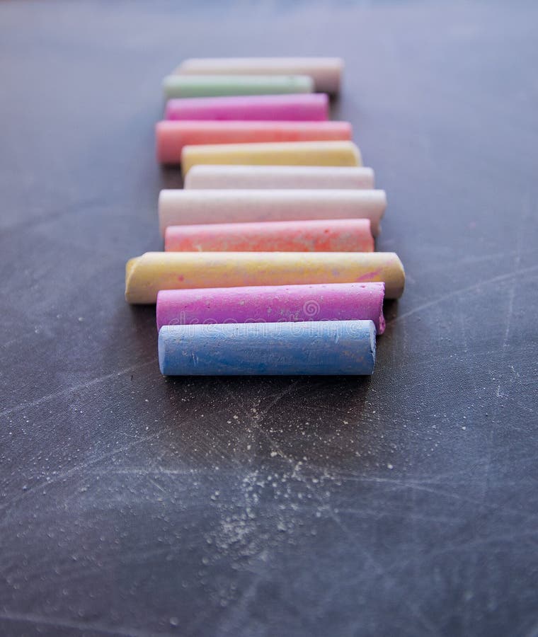 Colored Chalk on the Chalkboard Stock Image - Image of children, funny ...