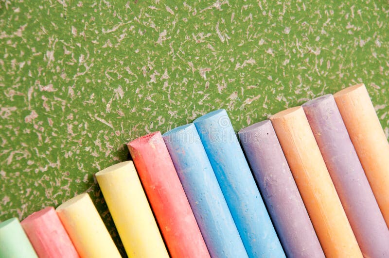 Colored Chalk on Green Blackboard Stock Photo - Image of colorful, draw ...