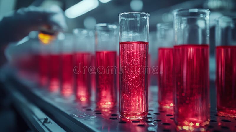 Colored Chemical Liquid Tubes or Bottles on Lab Table Stock ...