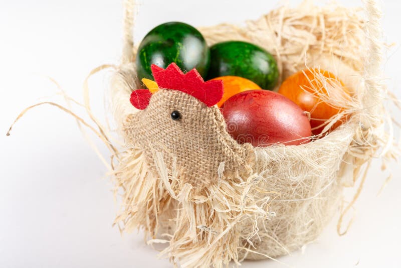 Colored Chicken Easter Eggs in the Basket Stock Image - Image of ...