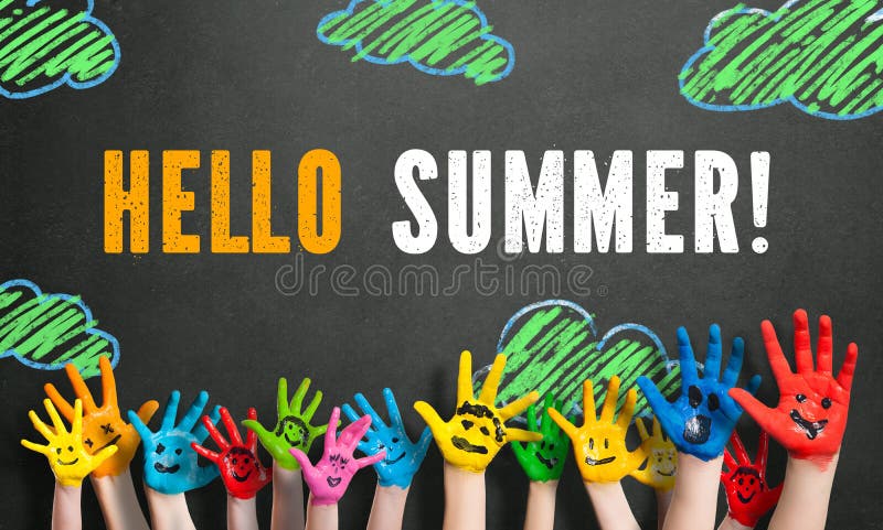 Colored Children Hands with the Message `hello Summer` Stock Image ...
