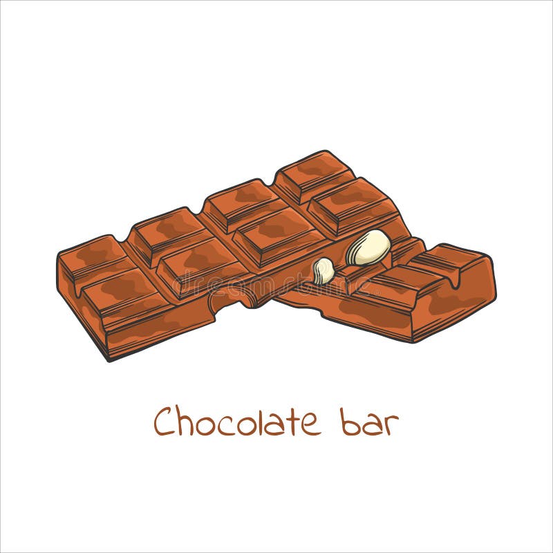 Colored Chocolate Bar with Nuts in Cartoon Style, Vector Image. Outline ...