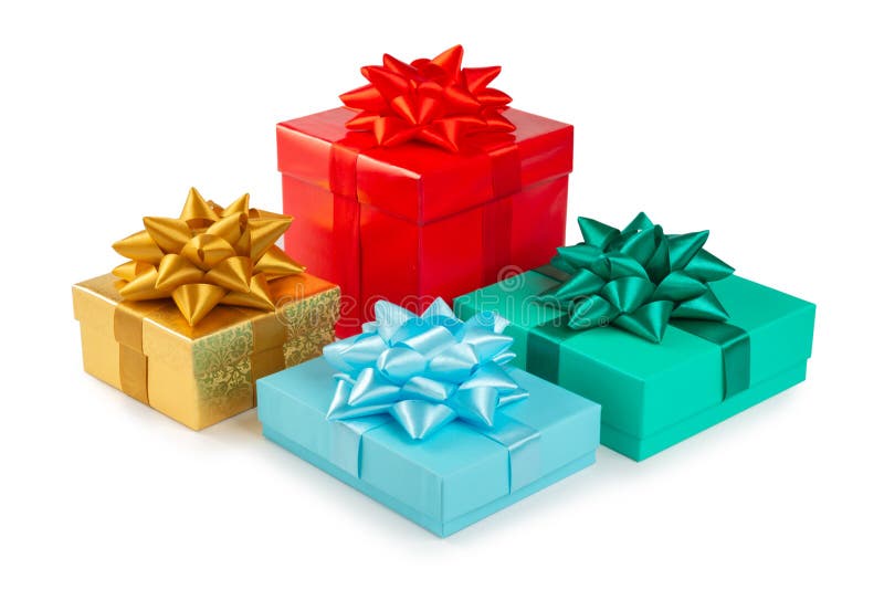 Colored Christmas Gift Boxes Isolated on White Stock Photo - Image of ...