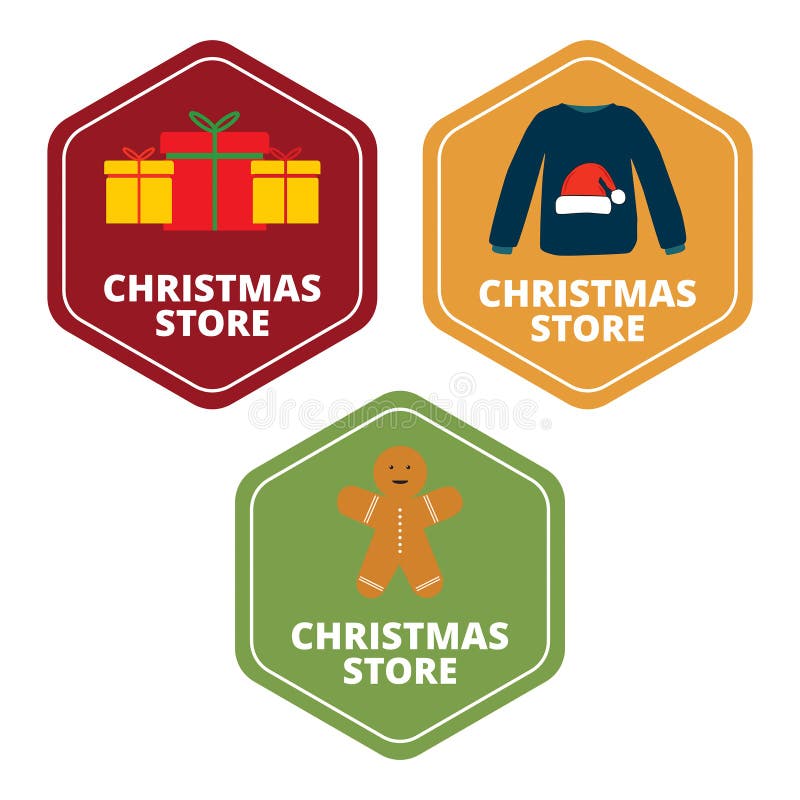 Colored Christmas Store Banners with Text on a White Background Stock ...