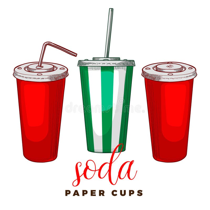 Vector Hand Drawn Tall Paper Cups with Sodas. Stock Vector ...