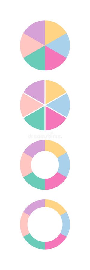Colored Circle and Ring Graph with Six Segments Template. Pie Diagram ...