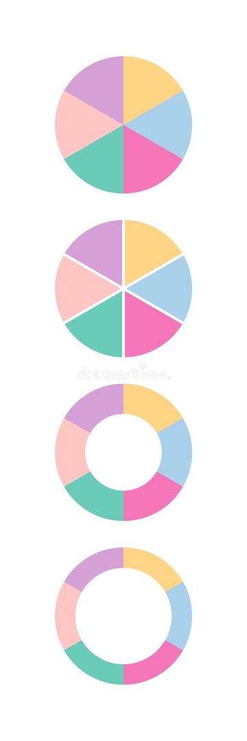 Colored Circle and Ring Graph with Six Segments Template. Pie Diagram ...