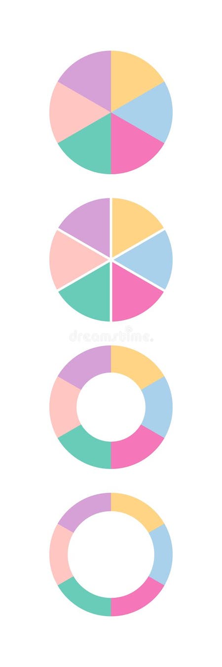 Colored Circle and Ring Graph with Six Segments Template. Pie Diagram ...