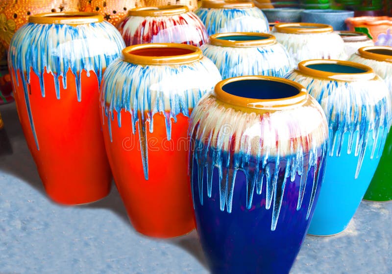 Colored Clay jars stock image. Image of hand, handicraft - 30791615
