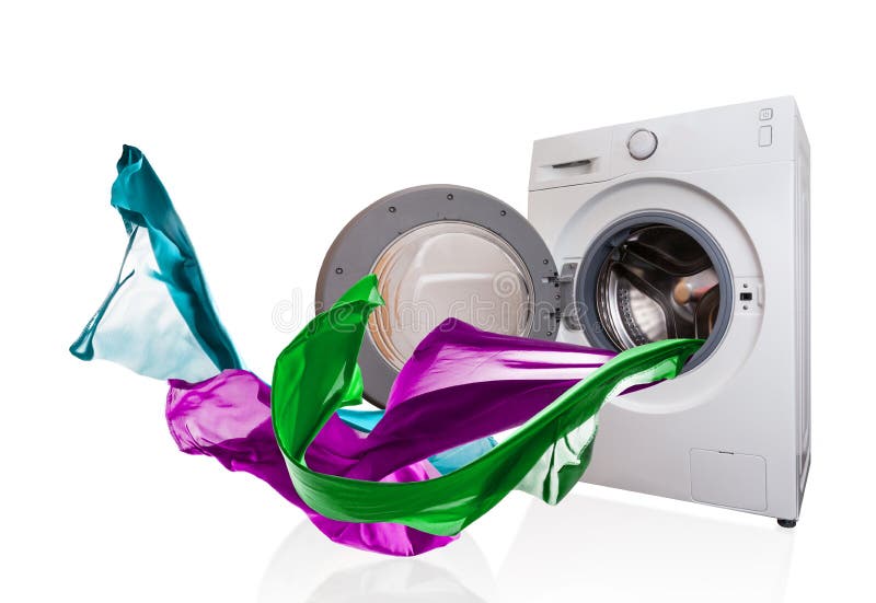 Colored Cloth Flying from Washing Machine Stock Photo - Image of ...