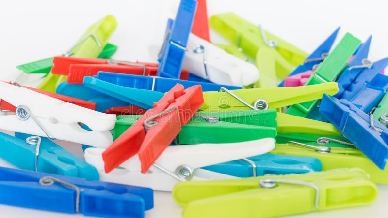 Colored Clothes Pegs on a White Isolated Surfaces Stock Photo - Image ...