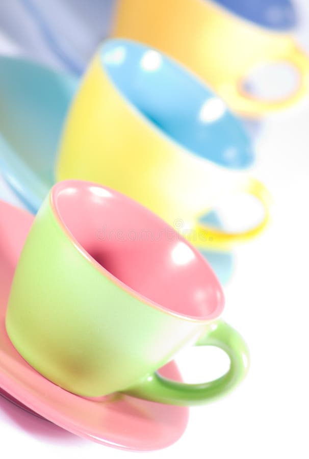 Colored Coffee Cups and Dishes Stock Photo - Image of herbal, bowl: 89212