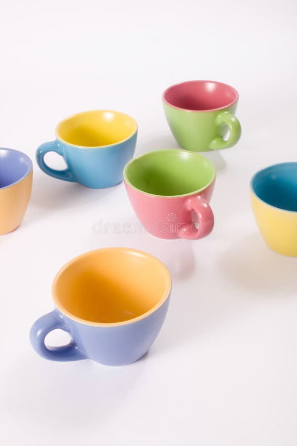 Colored Coffee Cups and Dishes Stock Photo - Image of herbal, bowl: 89212