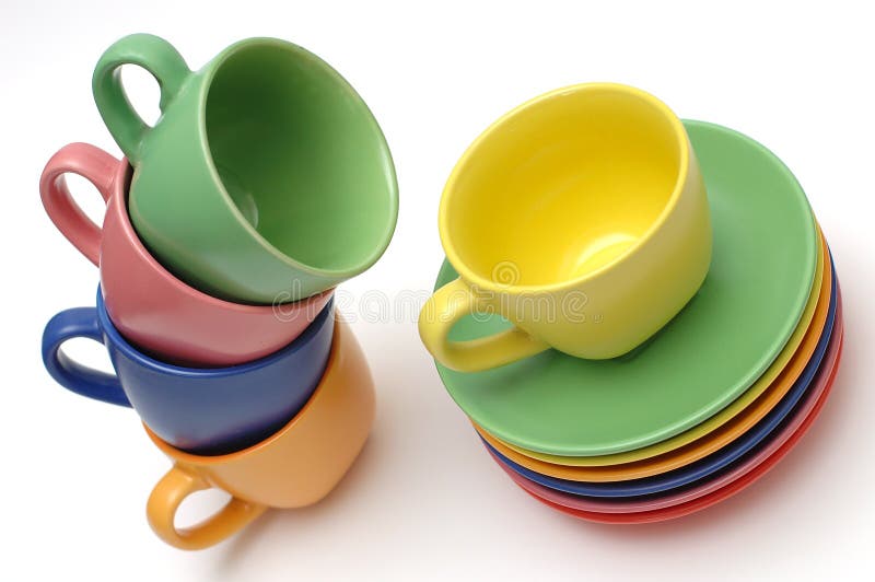 Colored Coffee Cups and Dishes Stock Image - Image of saucers, pink ...