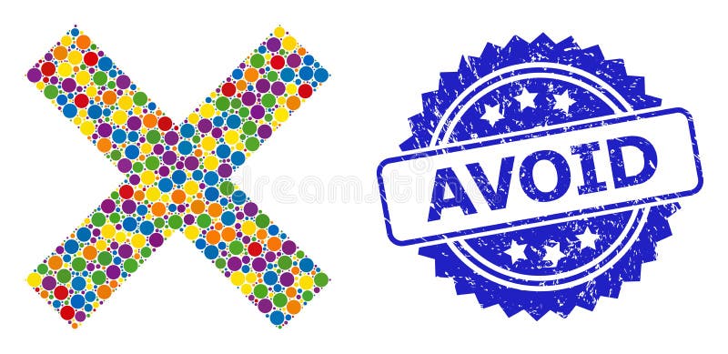 Textured Avoid Seal and Multicolored Collage Reject Cross Stock Vector ...