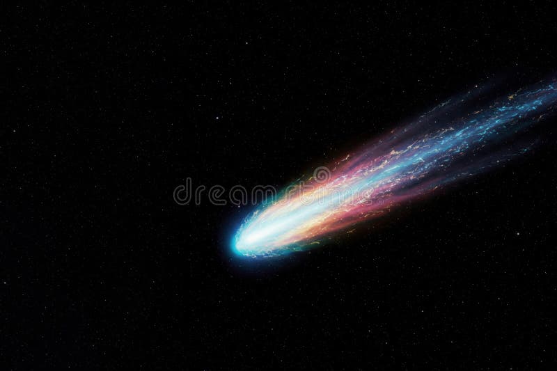 A Colored Comet Flies through the Cosmic Sky. Space for Text. Stock ...