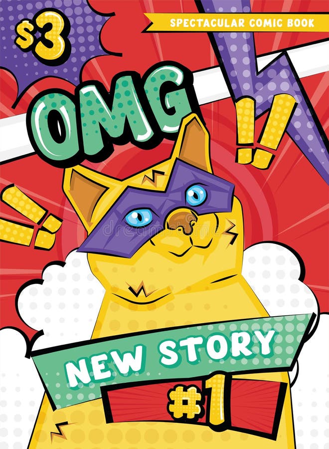 Colored Comic Cover Page with a Cat Superhero Vector Stock Vector ...