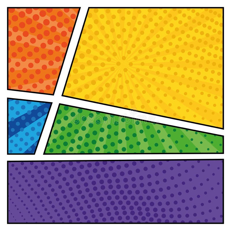 Colored Comic Page Background with Halftone Effects Stock Vector ...
