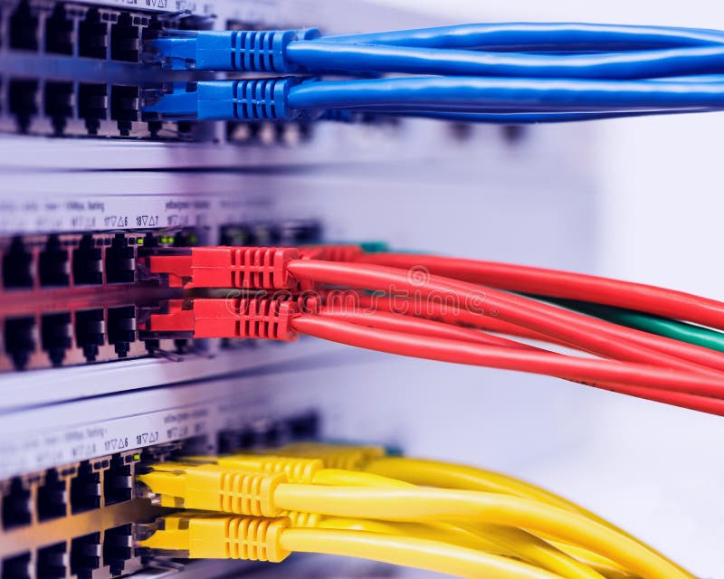 Colored Computer Network Plugs Connected To a Switch Stock Photo ...