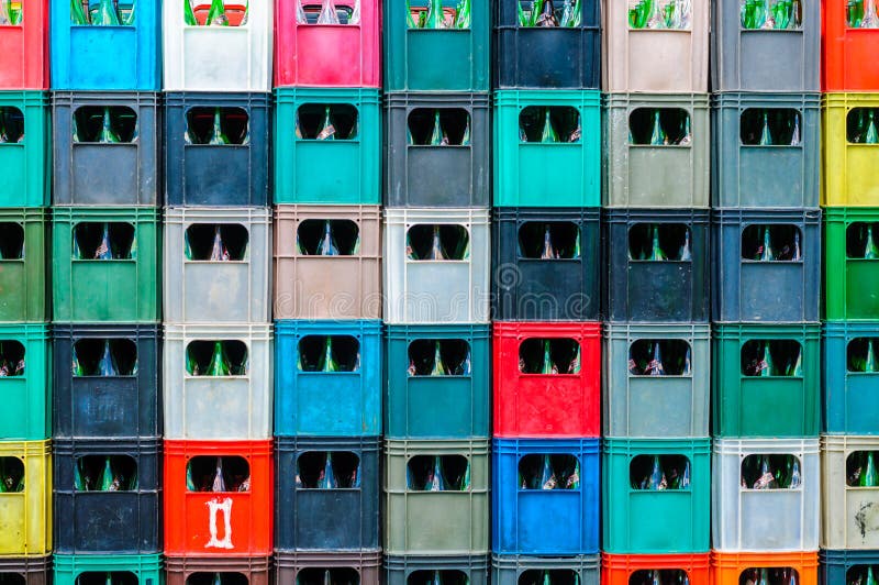 Plastic Crates in Green Color, Stacked Stock Image - Image of business ...