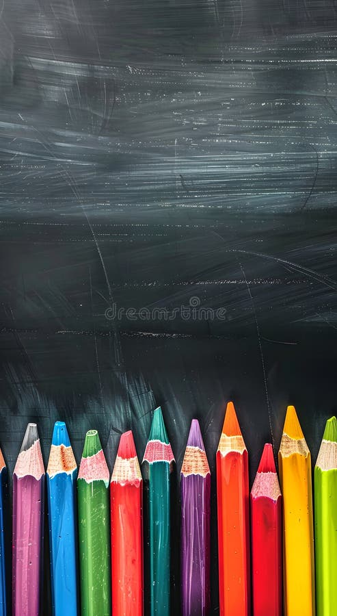 Colored Crayons on Blackboard, Drawing, Drawn Lines Stock Photo - Image ...