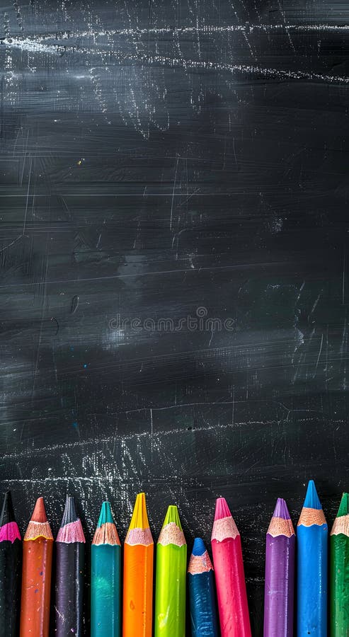 Colored Crayons on Blackboard, Drawing, Drawn Lines Stock Image - Image ...