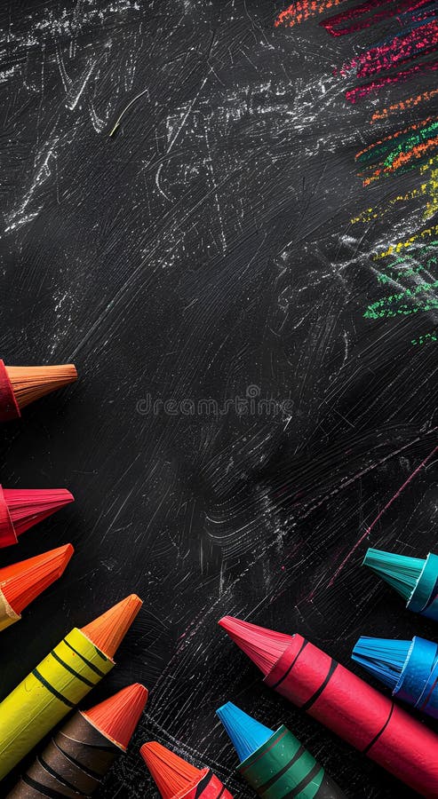 Colored Crayons on Blackboard, Drawing, Drawn Lines Stock Photo - Image ...