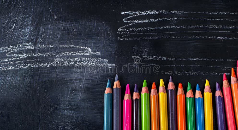 Colored Crayons on Blackboard, Drawing, Drawn Lines Stock Photo - Image ...