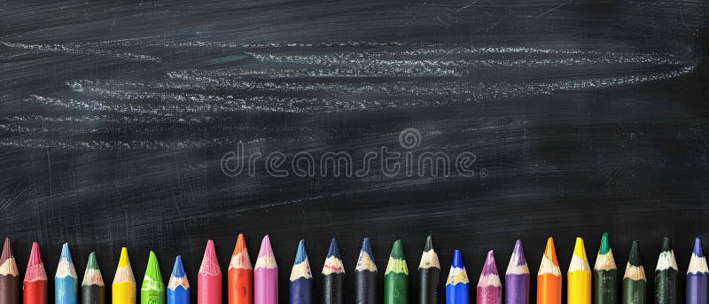 Colored Crayons on Blackboard, Drawing, Drawn Lines Stock Image - Image ...